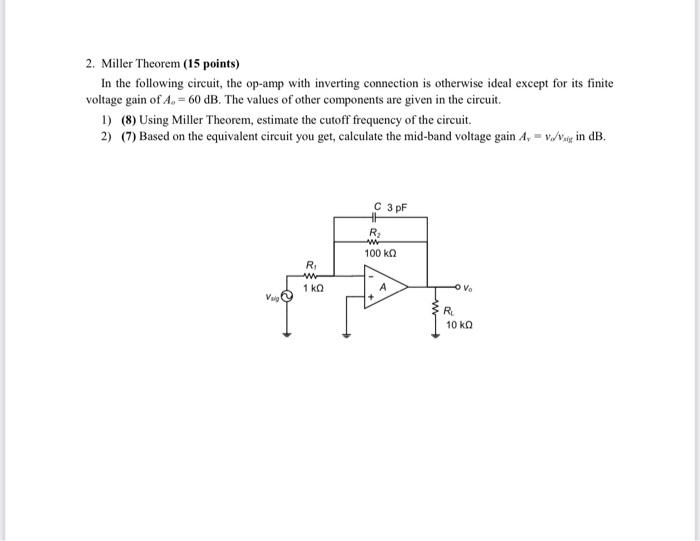 Solved 2. Miller Theorem (15 points) In the following | Chegg.com