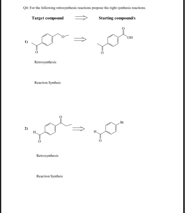 Solved 04: For the following retrosynthesis reactions | Chegg.com
