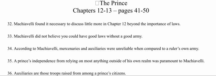 Solved Chapters 12-13-pages 41-50 32. Machiavelli found it | Chegg.com