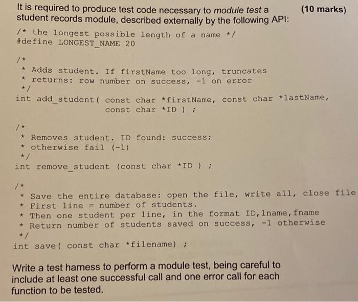 Solved It is required to produce test code necessary to | Chegg.com