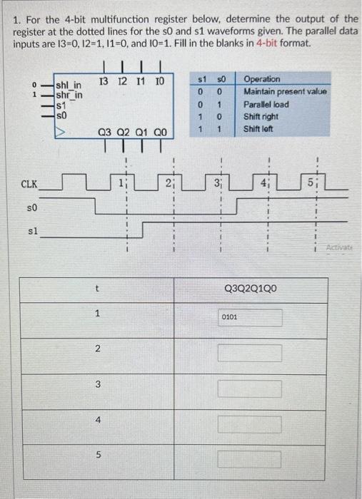 Solved 1. For the 4-bit multifunction register below, | Chegg.com