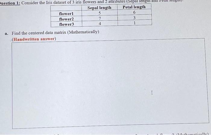Solved a. Find the centered data matrix (Mathematically) | Chegg.com