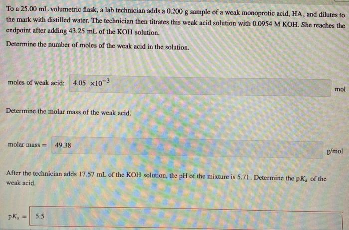 Solved To a 25.00 mL volumetric flask, a lab technician adds | Chegg.com