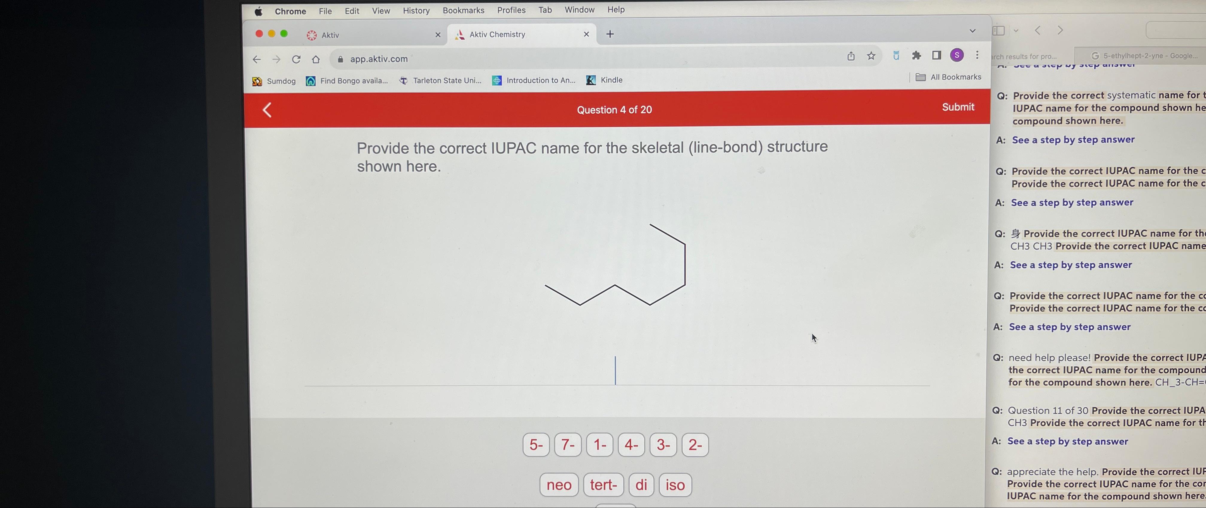 Solved Question 4 ﻿of 20SubmitProvide the correct IUPAC name | Chegg.com