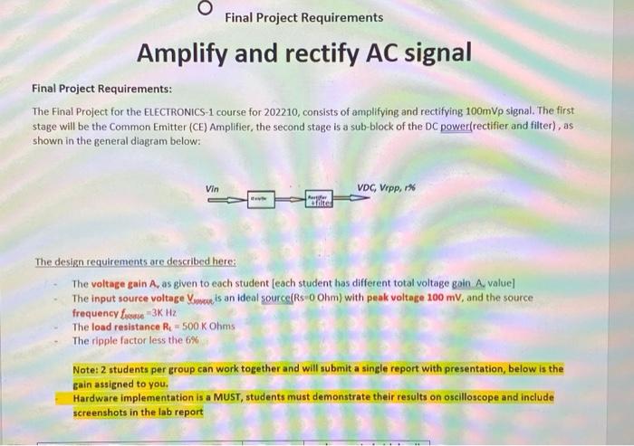 Solved Final Project Requirements Amplify and rectify AC | Chegg.com