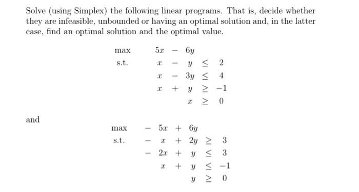 Solved Solve (using Simplex) the following linear programs. | Chegg.com