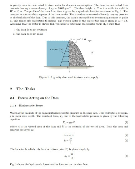 Solved A gravity dam is constructed to store water for | Chegg.com