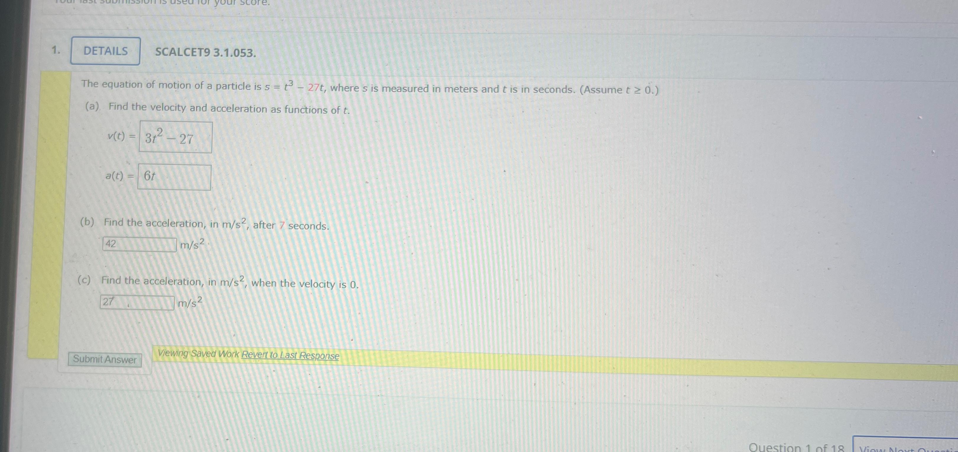 Solved SCALCET9 3.1.053.The equation of motion of a particle | Chegg.com