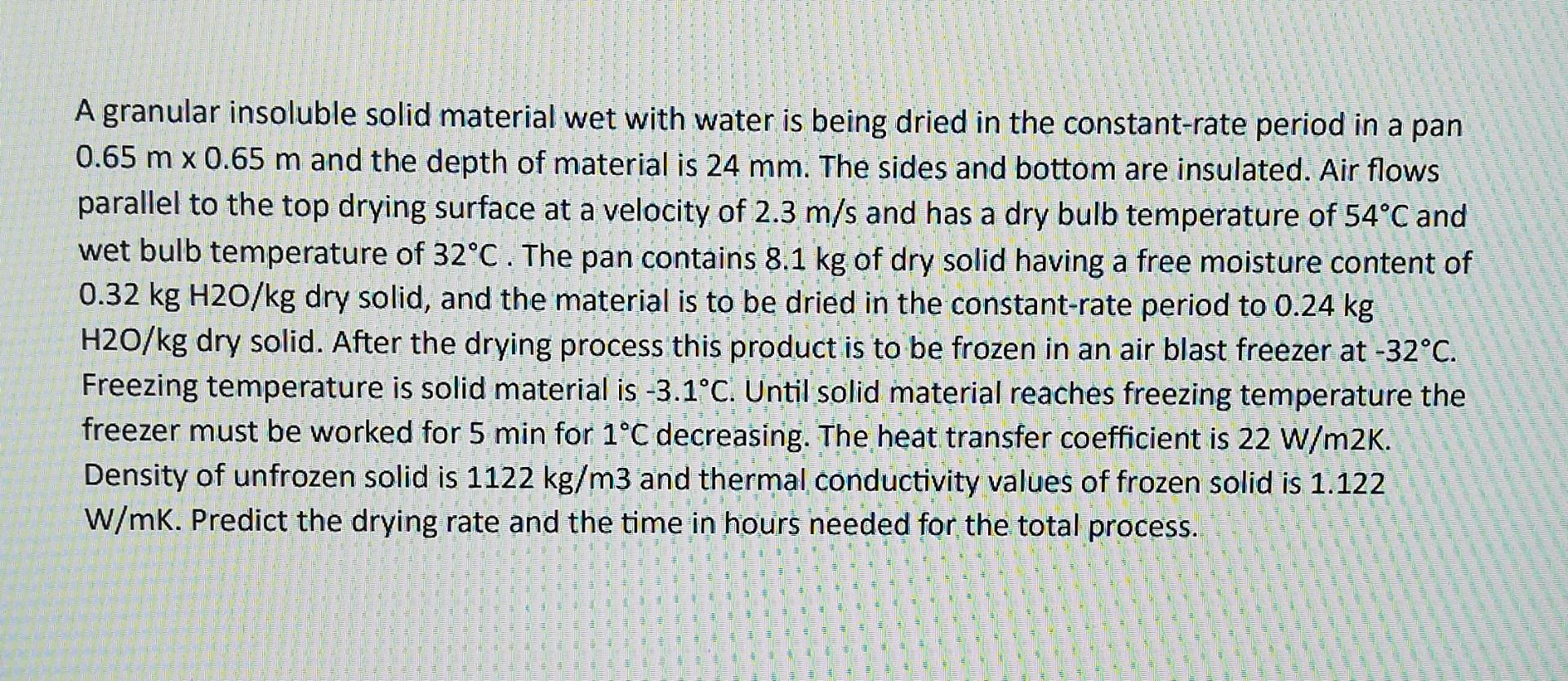 Solved A granular insoluble solid material wet with water is | Chegg.com