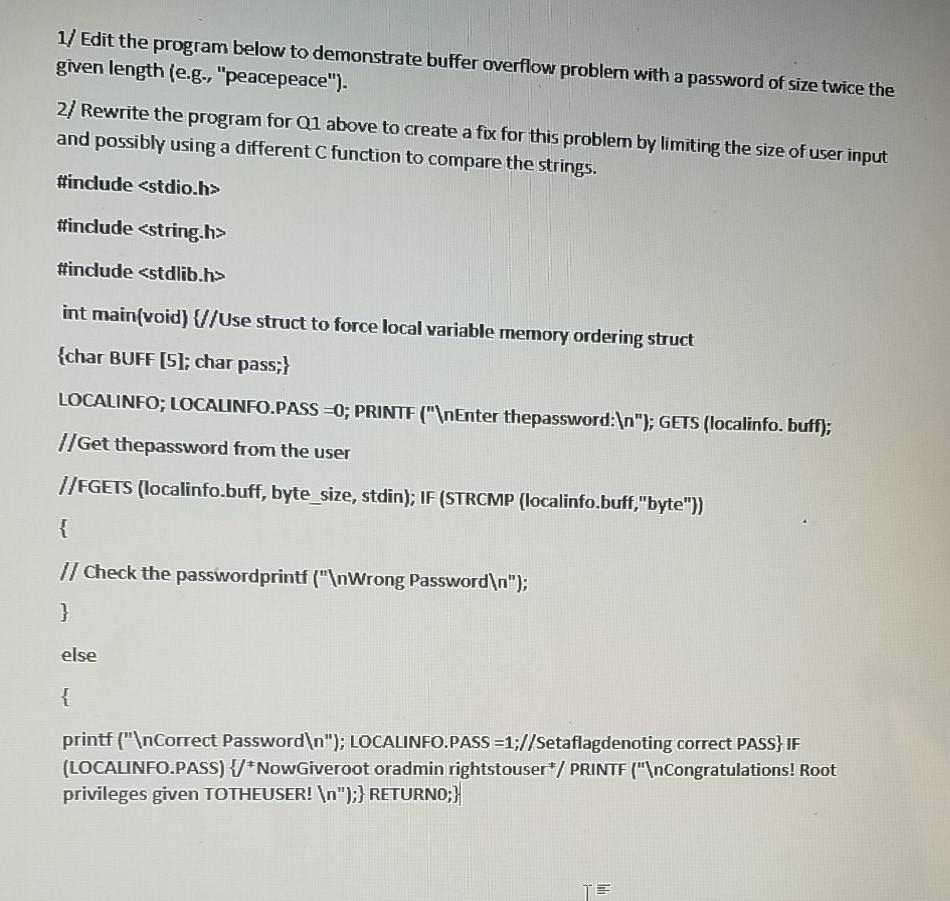 Solved 1/ Edit the program below to demonstrate buffer | Chegg.com