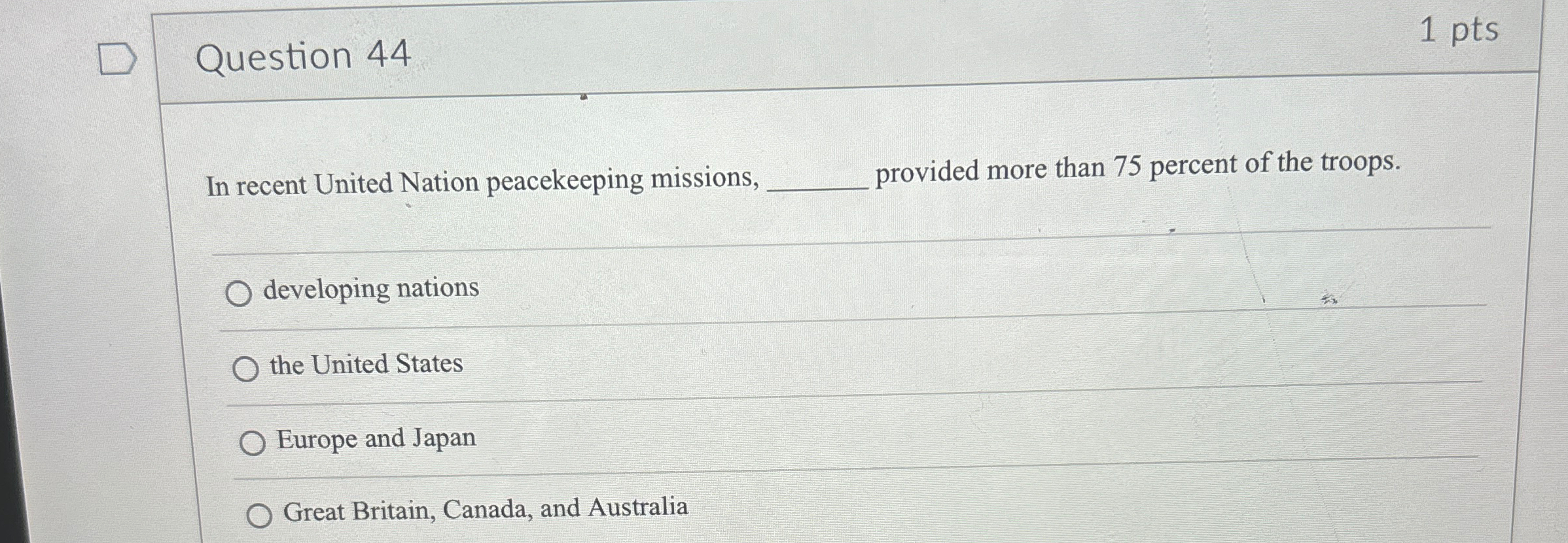 Solved Question 441 ﻿ptsIn recent United Nation peacekeeping | Chegg.com