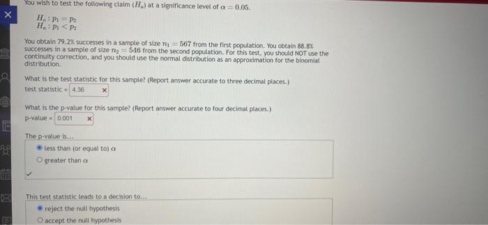 Solved You wish to test the following claim (Hu) at a | Chegg.com