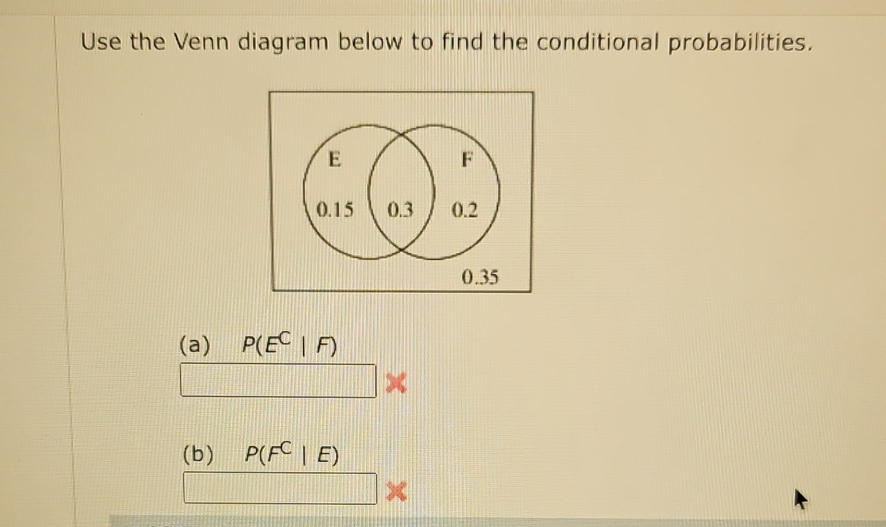 Solved Use the Venn diagram below to find the conditional | Chegg.com
