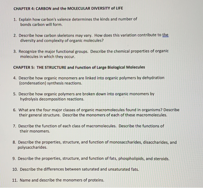 Solved CHAPTER 4: CARBON and the MOLECULAR DIVERSITY of LIFE | Chegg.com