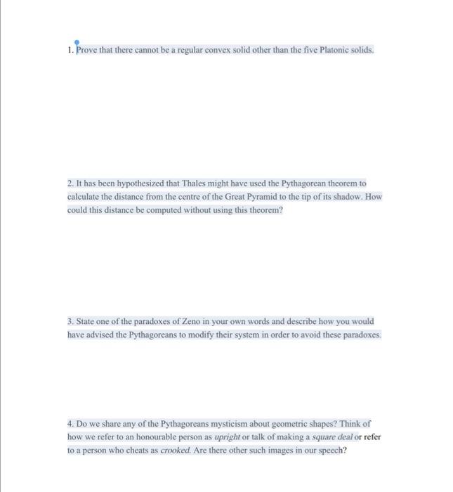 Solved Prove that there cannot be a regular convex solid | Chegg.com