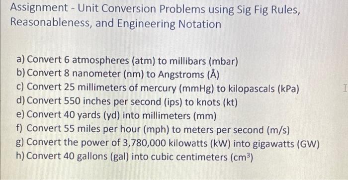 Solved Assignment - Unit Conversion Problems using Sig Fig | Chegg.com