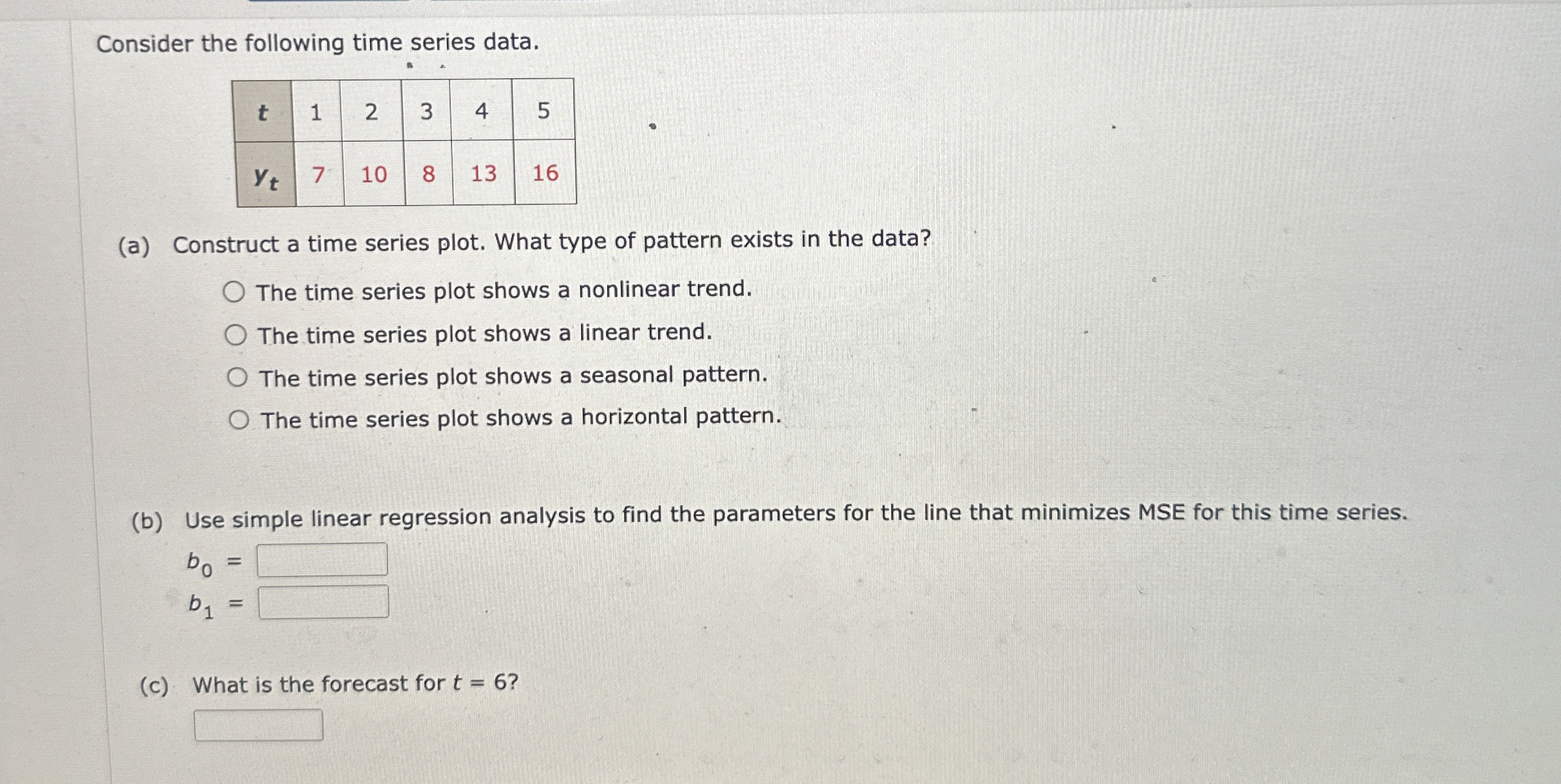 Solved Consider the following time series | Chegg.com