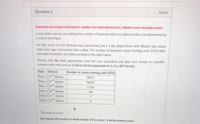 Enumerate the amount of bacteria in solution from | Chegg.com