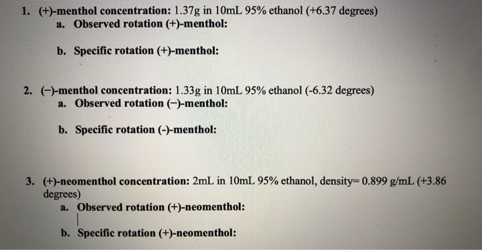 Solved Calculate the observed and specific rotations given | Chegg.com