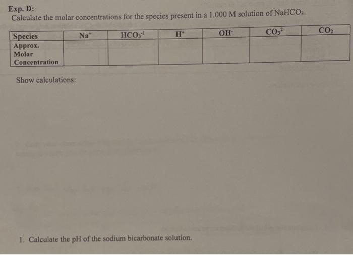 Solved Exp. D: Calculate the molar concentrations for the | Chegg.com