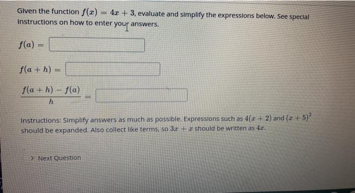 Solved Given the function f(x) = 4x + 3, evaluate and | Chegg.com