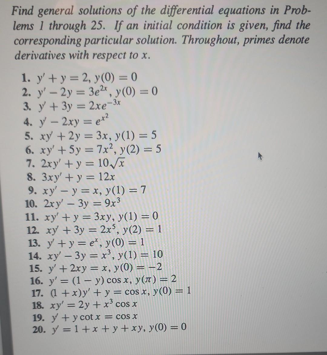 Solved Find general solutions of the differential equations | Chegg.com