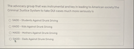 Solved The advocacy group that was instrumental and key in | Chegg.com