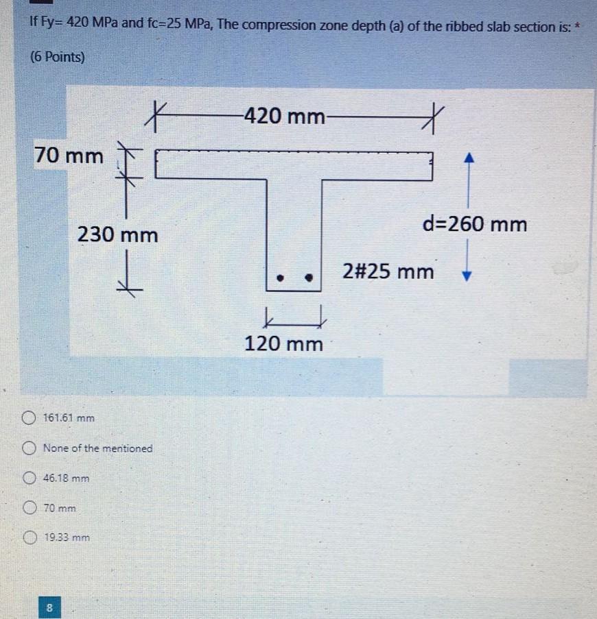 Solved If Fy= 420 MPa and fc=25 MPa, The compression zone | Chegg.com