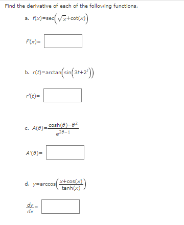 Solved Find the derivative of each of the following | Chegg.com