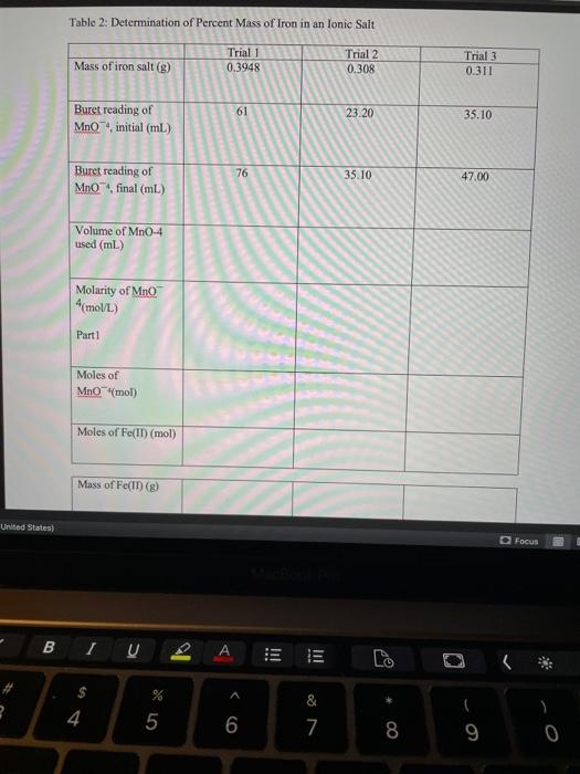 Solved Table 1: Table 1: Standardization of KMnO4 with | Chegg.com