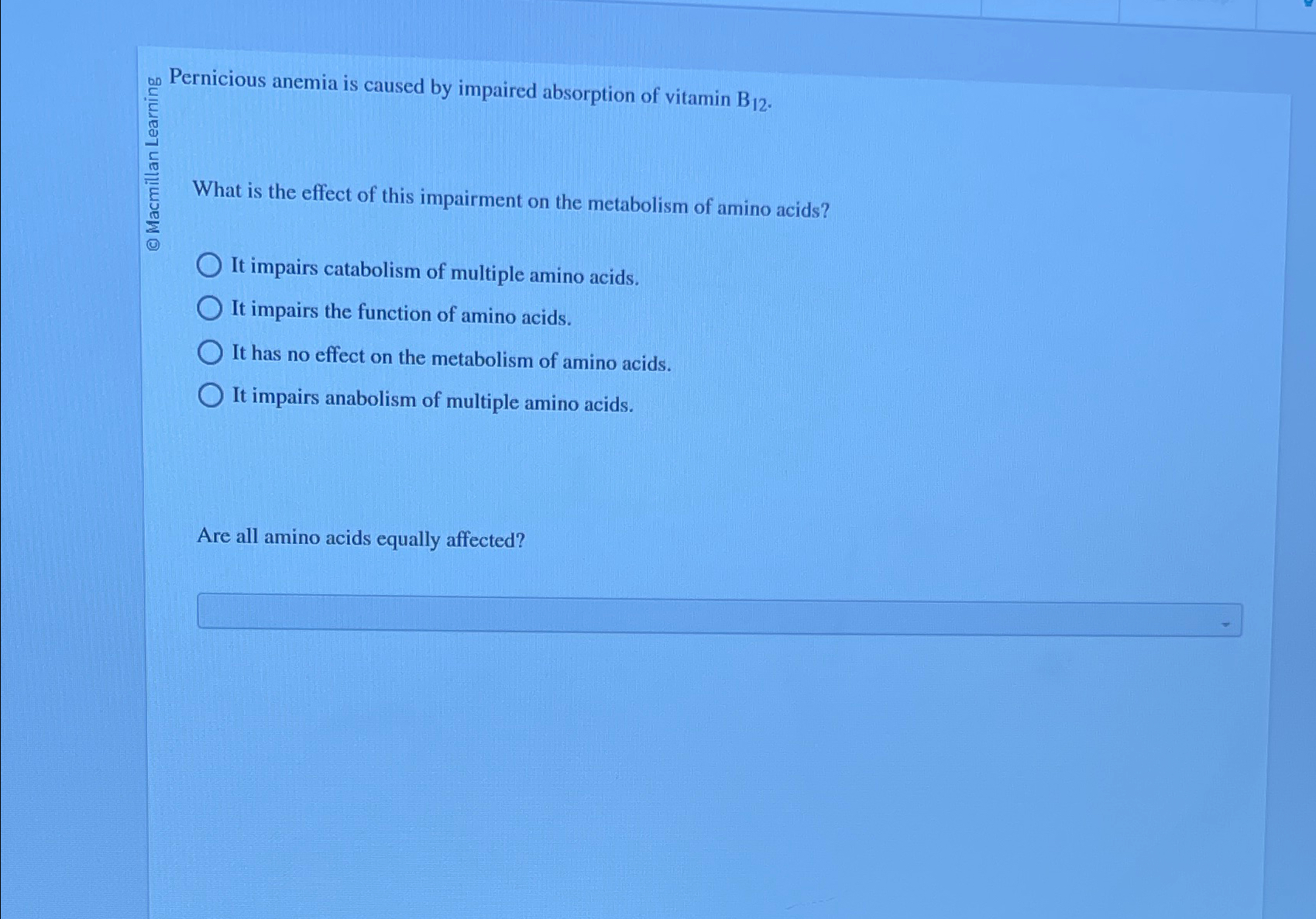 Solved 을 ﻿Pernicious anemia is caused by impaired absorption | Chegg.com