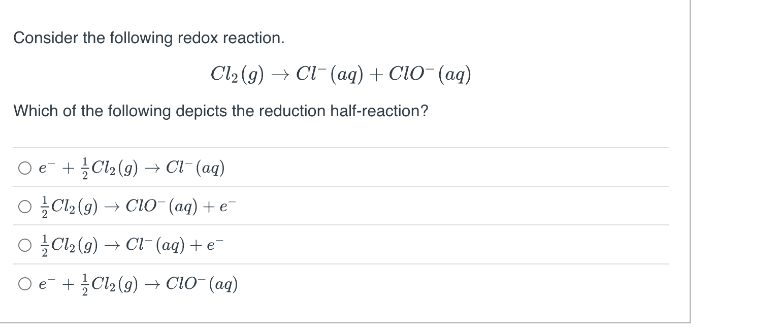 Solved Consider the following redox reaction. | Chegg.com