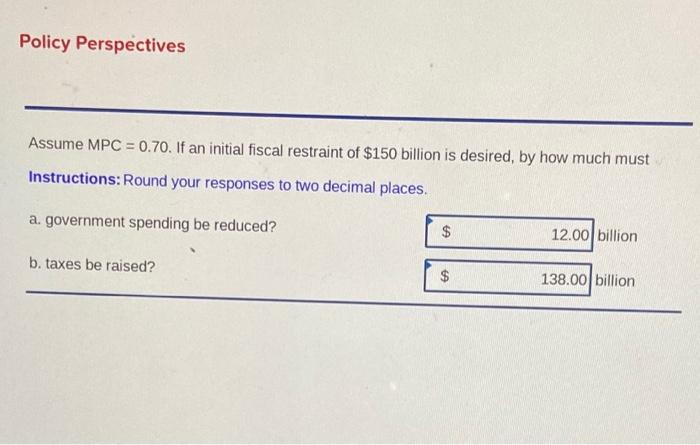 Solved Policy Perspectives Assume MPC = 0.70. If an initial | Chegg.com