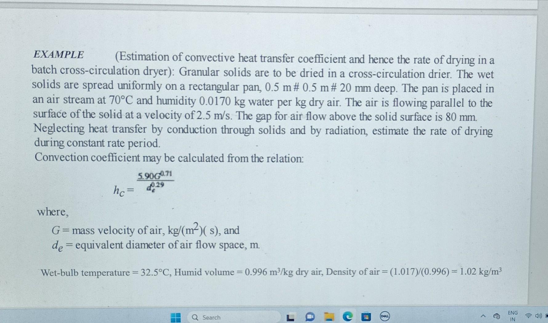 Solved EXAMPLE (Estimation of convective heat transfer | Chegg.com