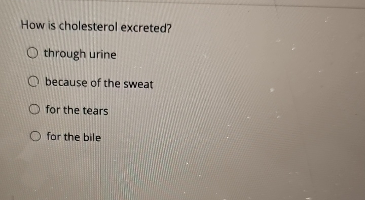 Solved How is cholesterol excreted?through urinebecause of | Chegg.com