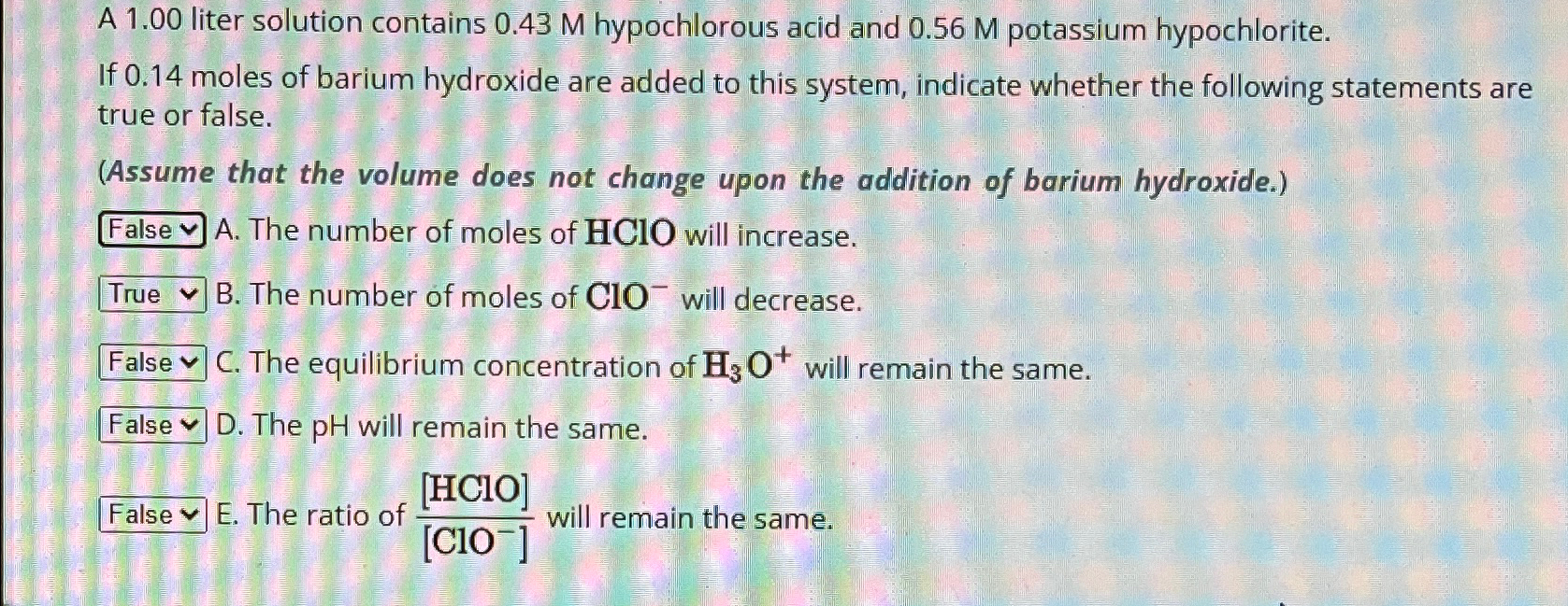 Solved A 1.00 ﻿liter solution contains 0.43M ﻿hypochlorous | Chegg.com