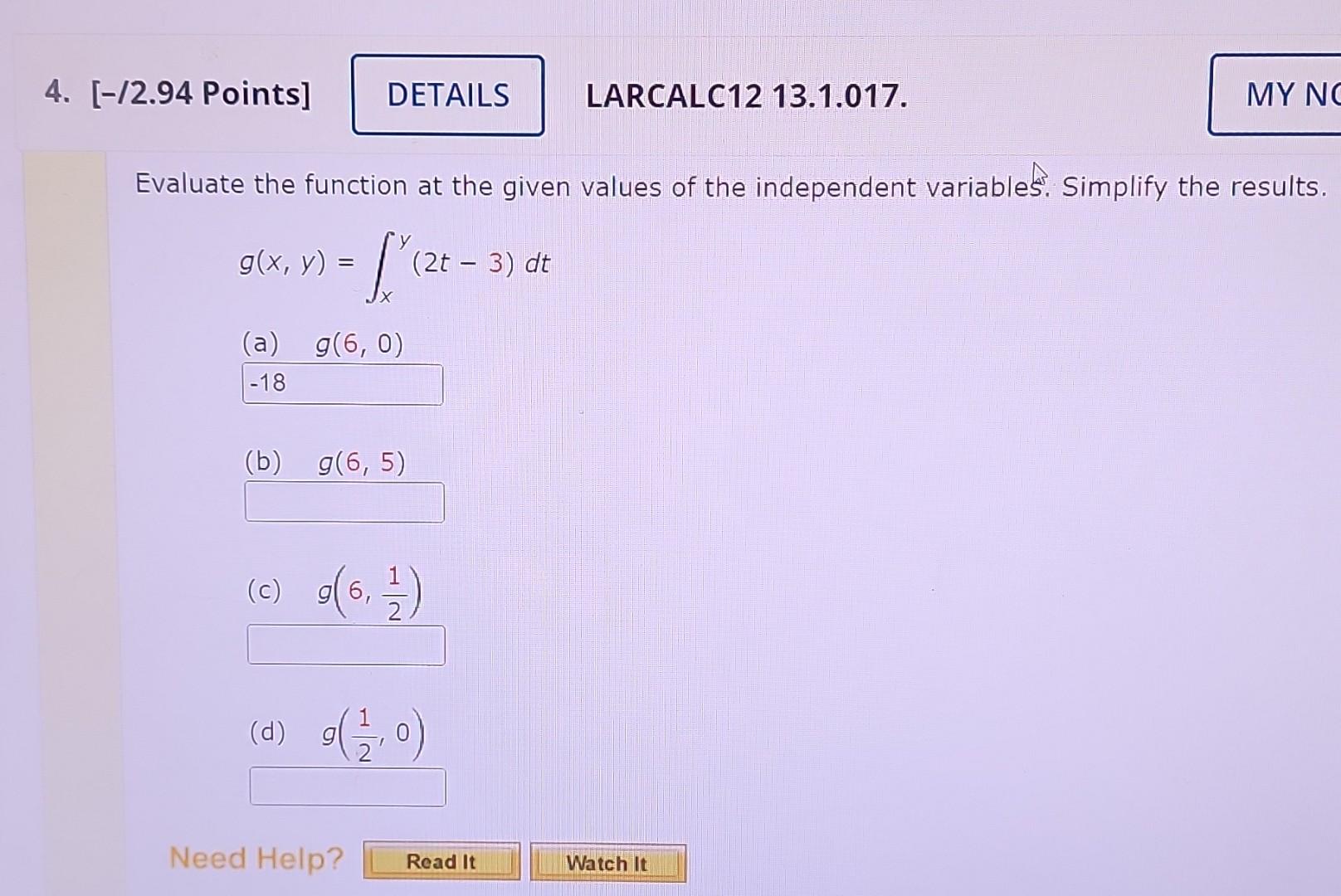 Solved Evaluate the function at the given values of the | Chegg.com