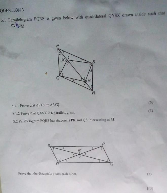 Solved 3.1 Parallelogram PQRS is given below with | Chegg.com