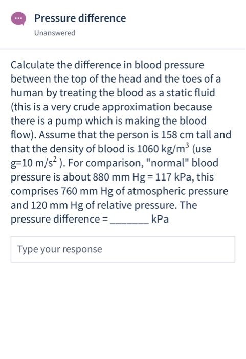 Solved Pressure difference Unanswered Calculate the | Chegg.com