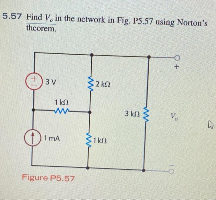 Solved 5.57 Find V, in the network in Fig. P5.57 using | Chegg.com