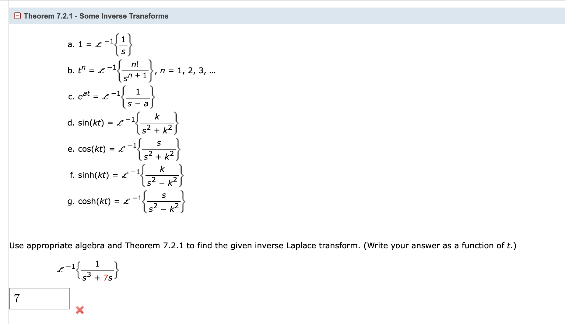 Solved Theorem 7.2.1 - ﻿Some Inverse | Chegg.com