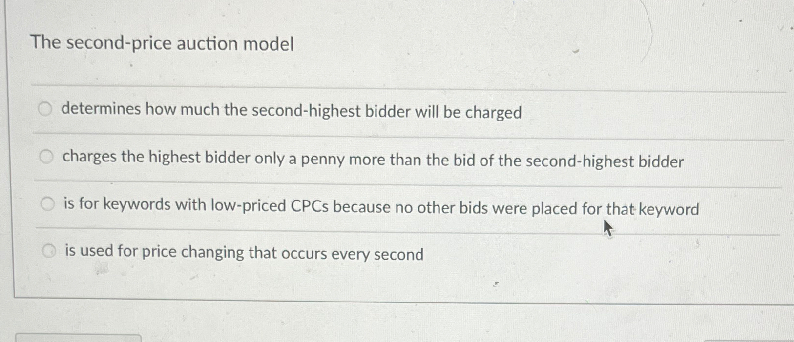 Solved The second-price auction modeldetermines how much the | Chegg.com
