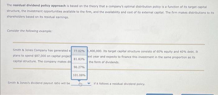 Solved The residual dividend policy approach is based on the | Chegg.com
