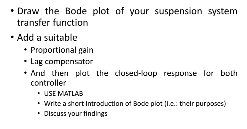 Solved Draw the Bode plot of your suspension system transfer | Chegg.com