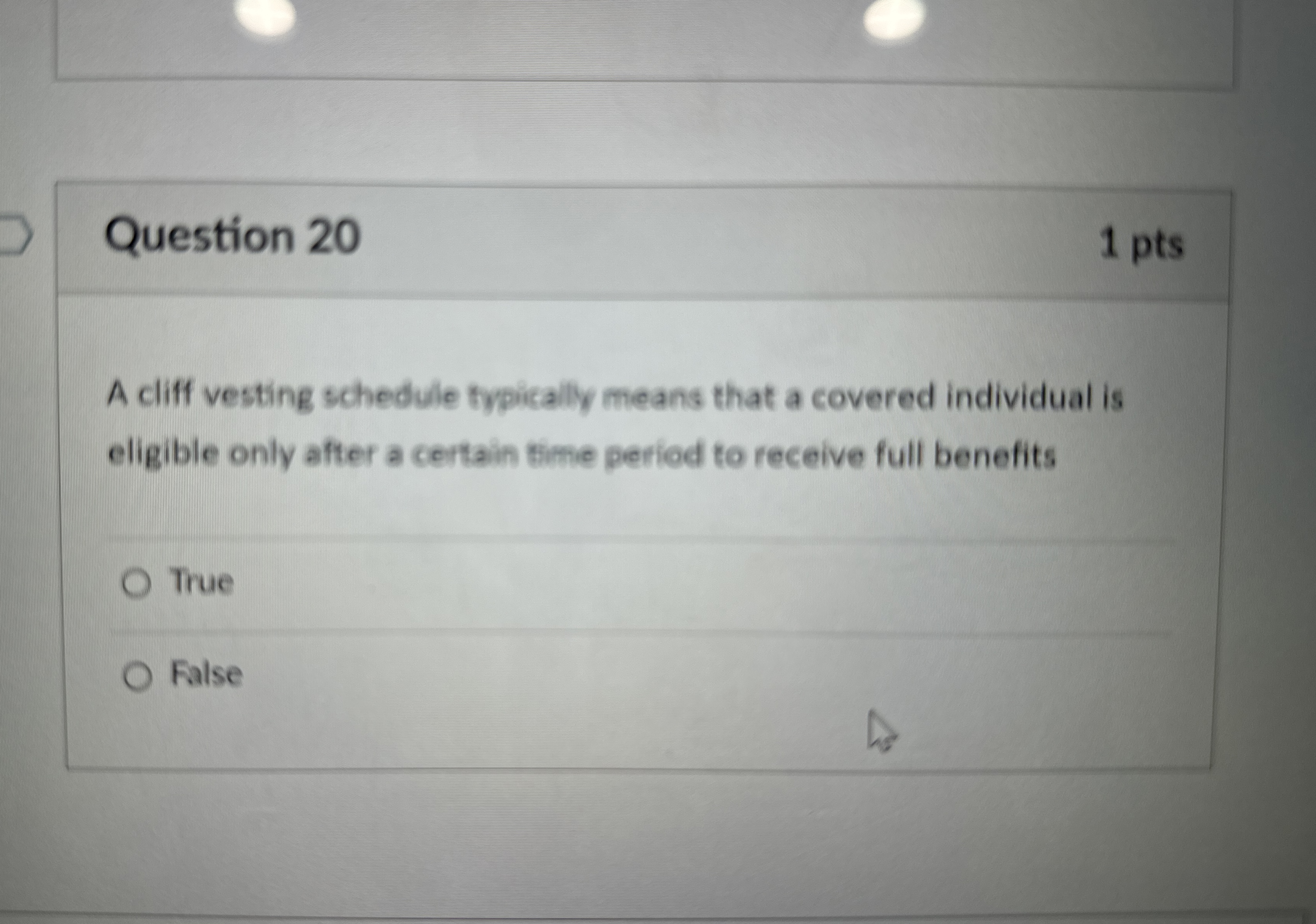 Solved Question 201 ﻿ptsA cliff vesting schedule typically | Chegg.com