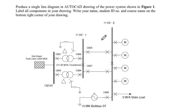 Solved draw and produce single line diagram using autocad | Chegg.com