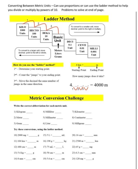 Solved Converting Between Metric Units - Can use proportions | Chegg.com