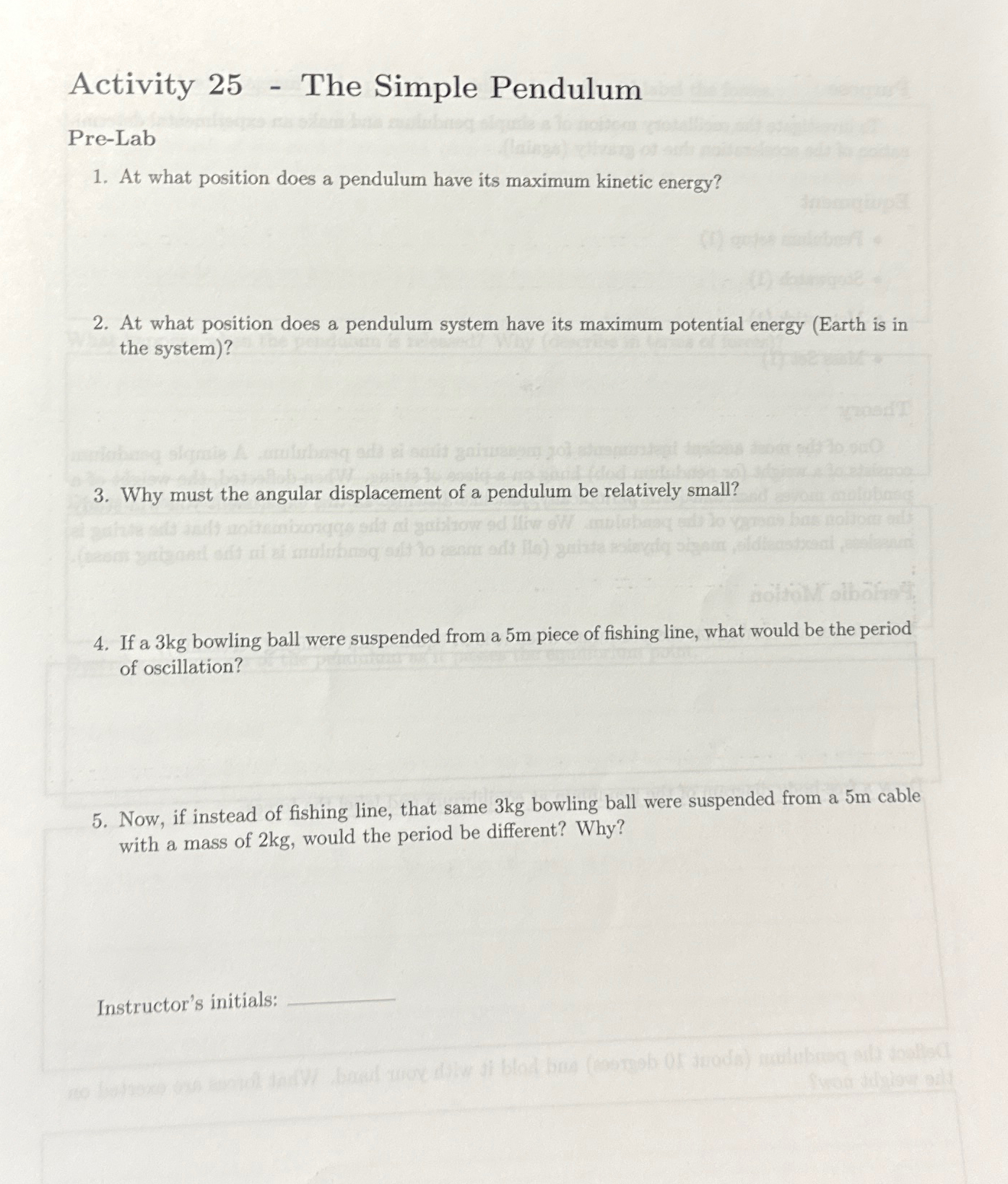 Solved Activity 25 - ﻿The Simple PendulumPre-LabAt what | Chegg.com