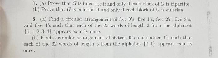 Solved 7. (a) Prove that G is bipartite if and only if each | Chegg.com
