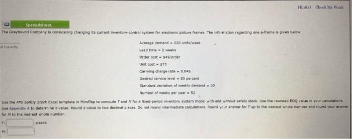 Solved Hint) Check My Work Spreadsheet The Greyhound Company | Chegg.com